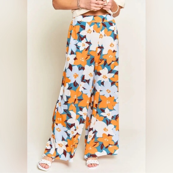 Pants & Jumpsuits | Orange Floral Print Polazzo Summer Pants | Poshmark